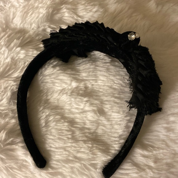 Accessories | Velvet Headband With Frilly Bow Pearl Rhinestone Detail ...